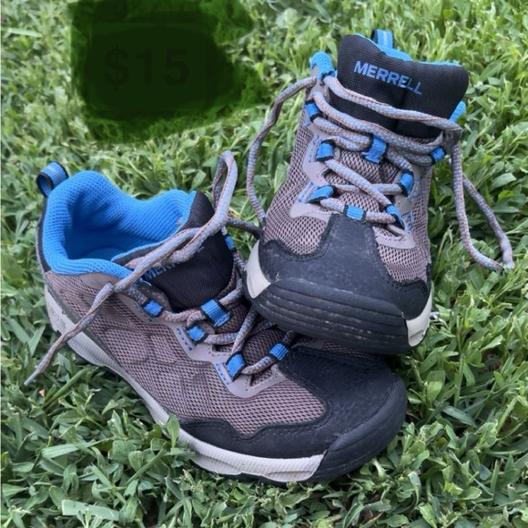 Merrell | Shoes | Merrell Gray And Blue Outdoor Boots With Rugged ...